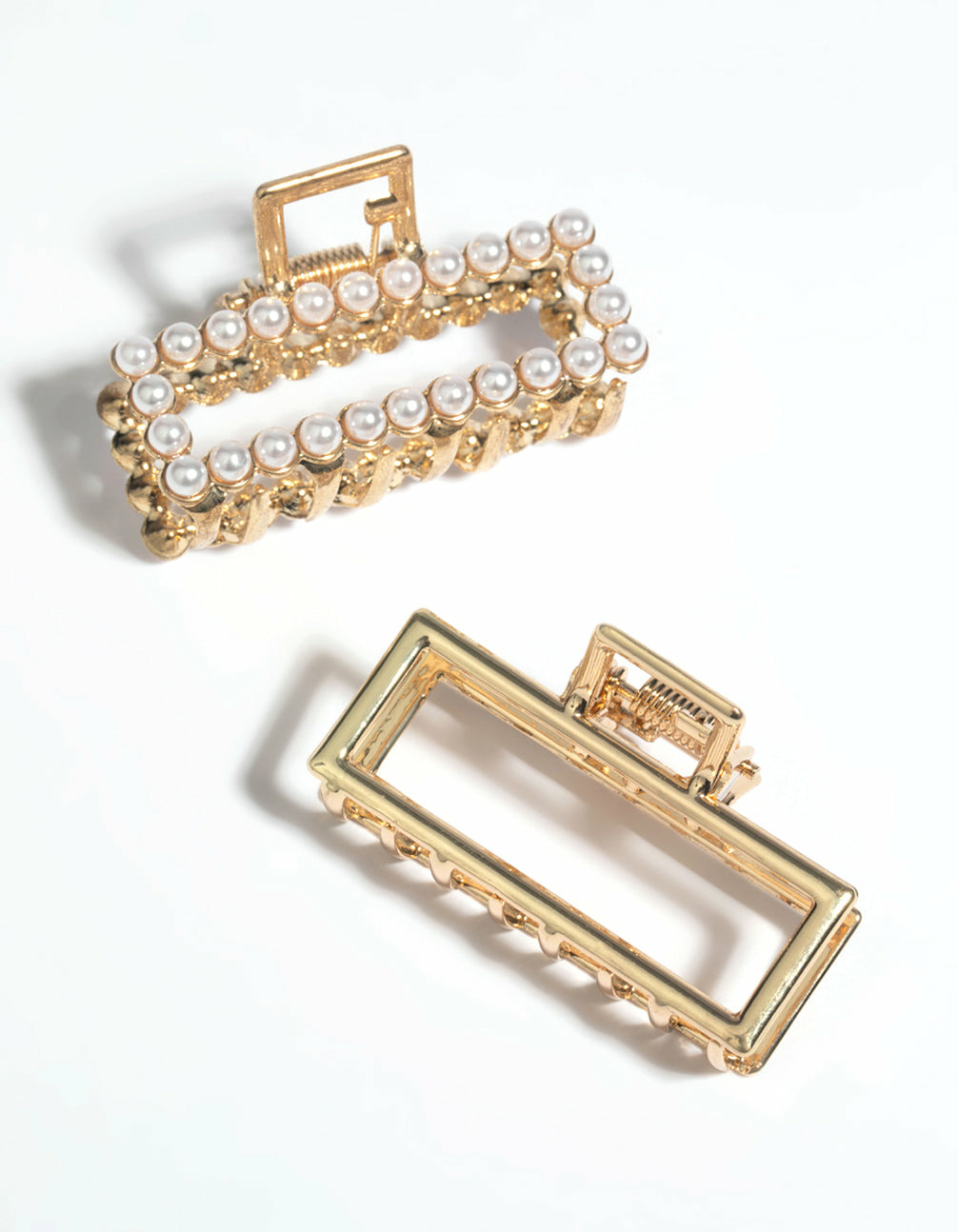 Gold Mini Pearl Rectangular Claw Clip Pack - Lovisa